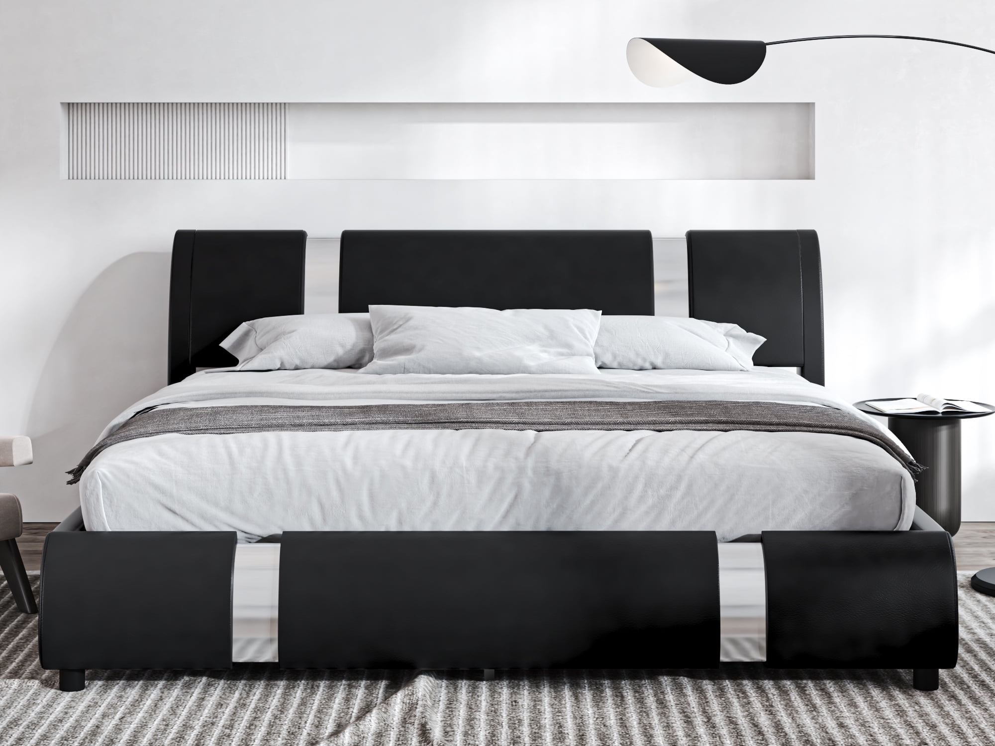 Sha Cerlin King Size Bed Frame with Modern Faux Leather and Deluxe Iron ...