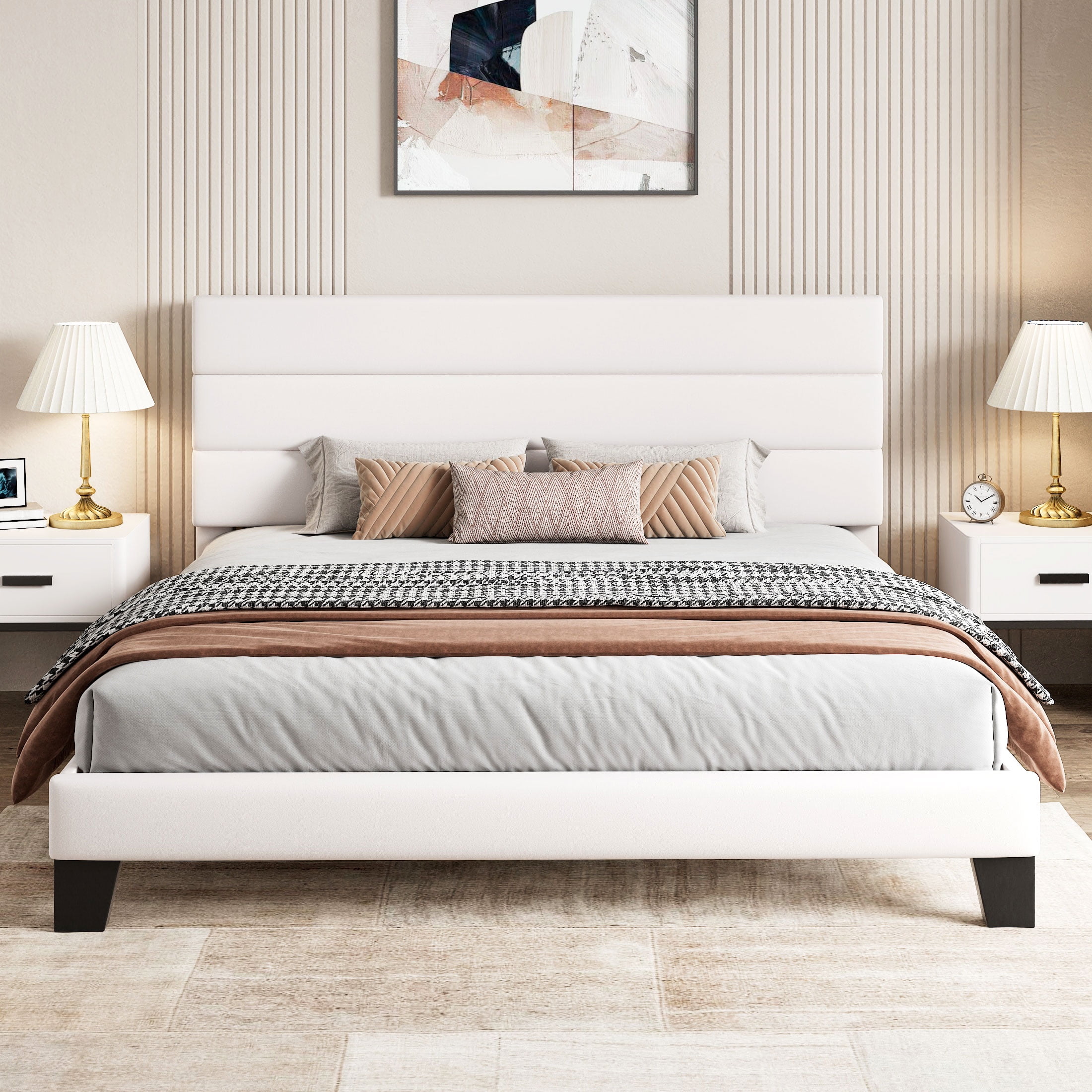 Sha Cerlin King Size Platform Bed Frame with Upholstered Velvet ...