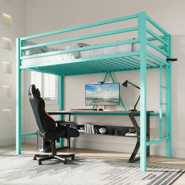 Sha Cerlin Twin Size Metal Loft Bed with Safety Guard, Removable Ladder ...