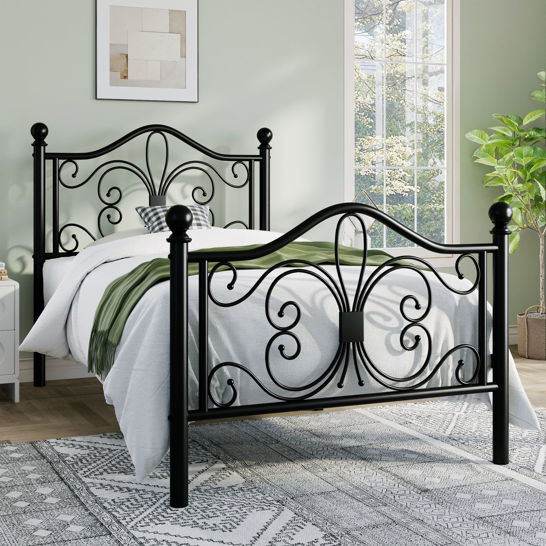 Sha Cerlin Twin Size Iron Bed Frame with Butterfly Headboard ...