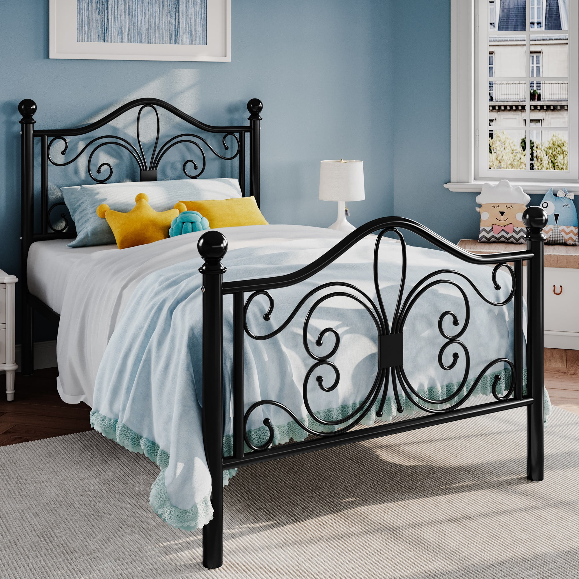 Sha Cerlin Twin Size Metal Platform Bed Frame with Victorian Vintage ...