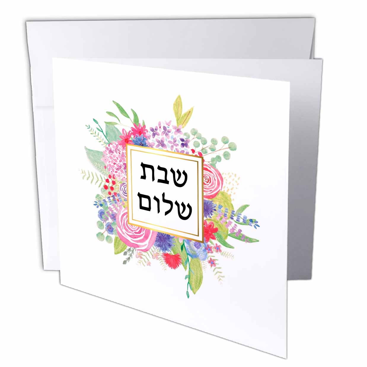 Shabbat Shalom in Hebrew Letters - Sabbath Wishes - Jewish Flower Art 6 ...