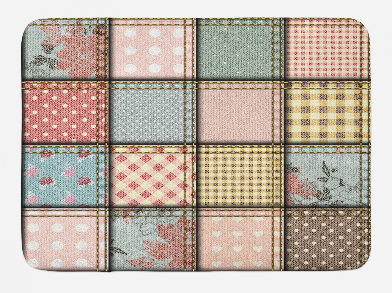 Shabby Chic Bath Mat, Patchwork Denim Seem Fabric Pieces with Stitches ...