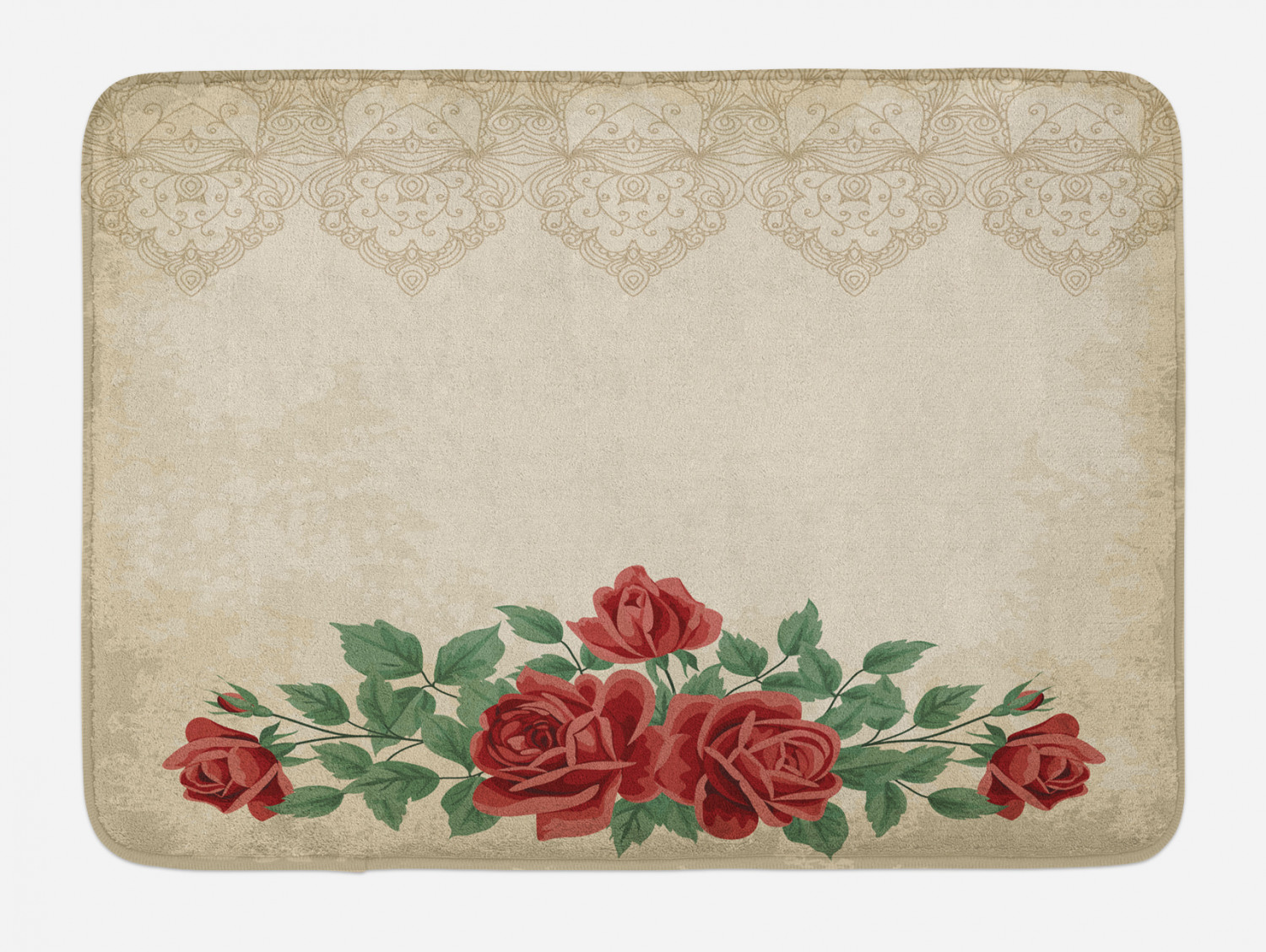 Shabby Chic Bath Mat, Vintage Glamour Background with Red Rose Love and ...