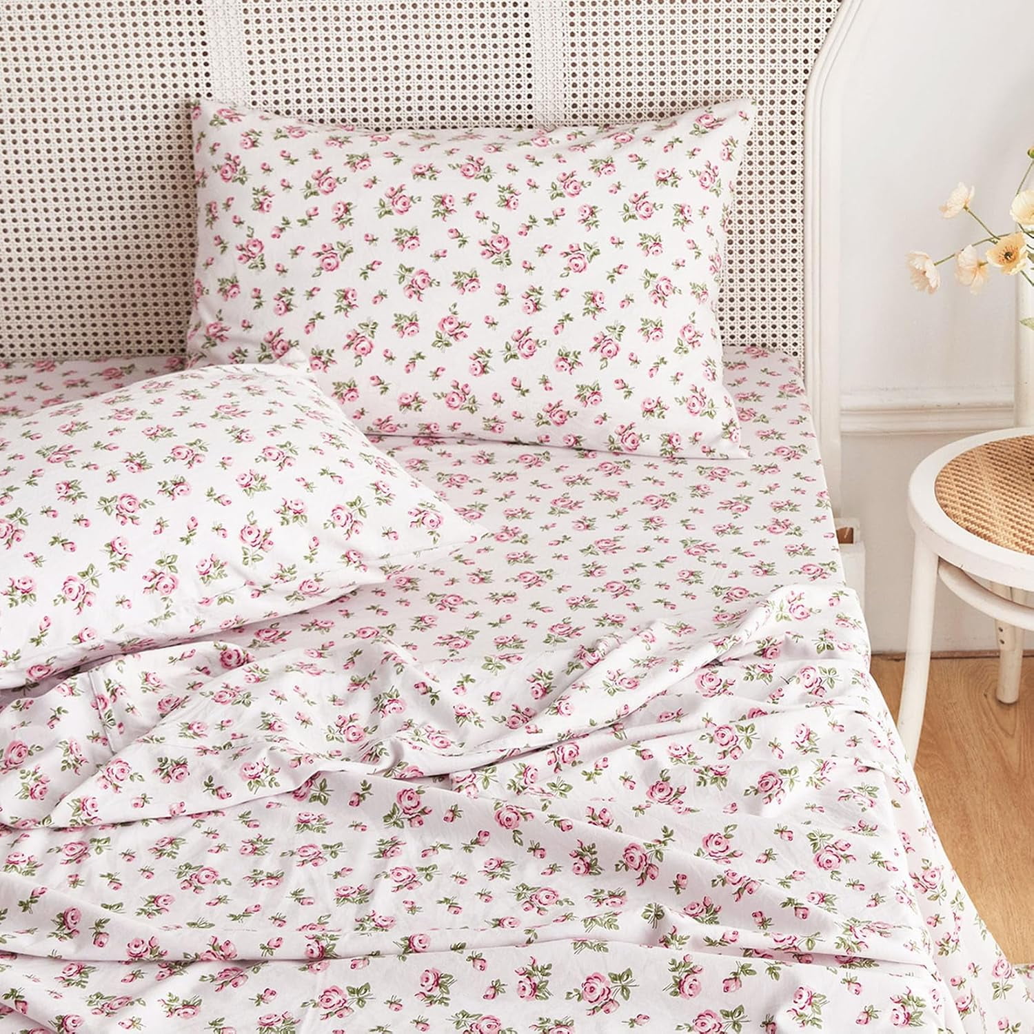 Shabby Chic Bed Sheets, 4-Piece Sheet Set, Floral Flower Rose Pattern ...