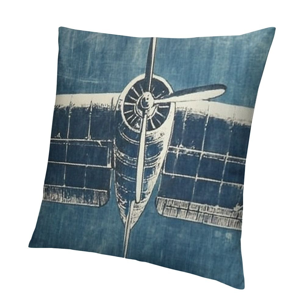 Shabby Chic Blue Plane Airplane Design Drawings Burlap Cushion Covers ...