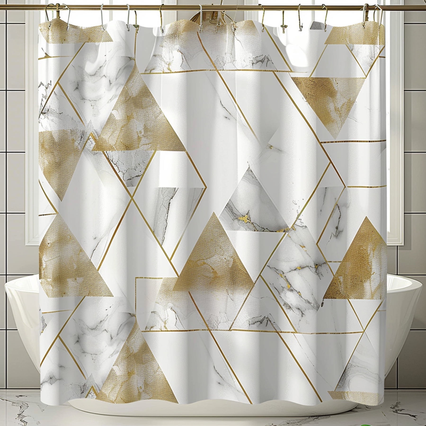 Shabby Chic Boho White Gold Marble Triangle Shower Curtain Geometric
