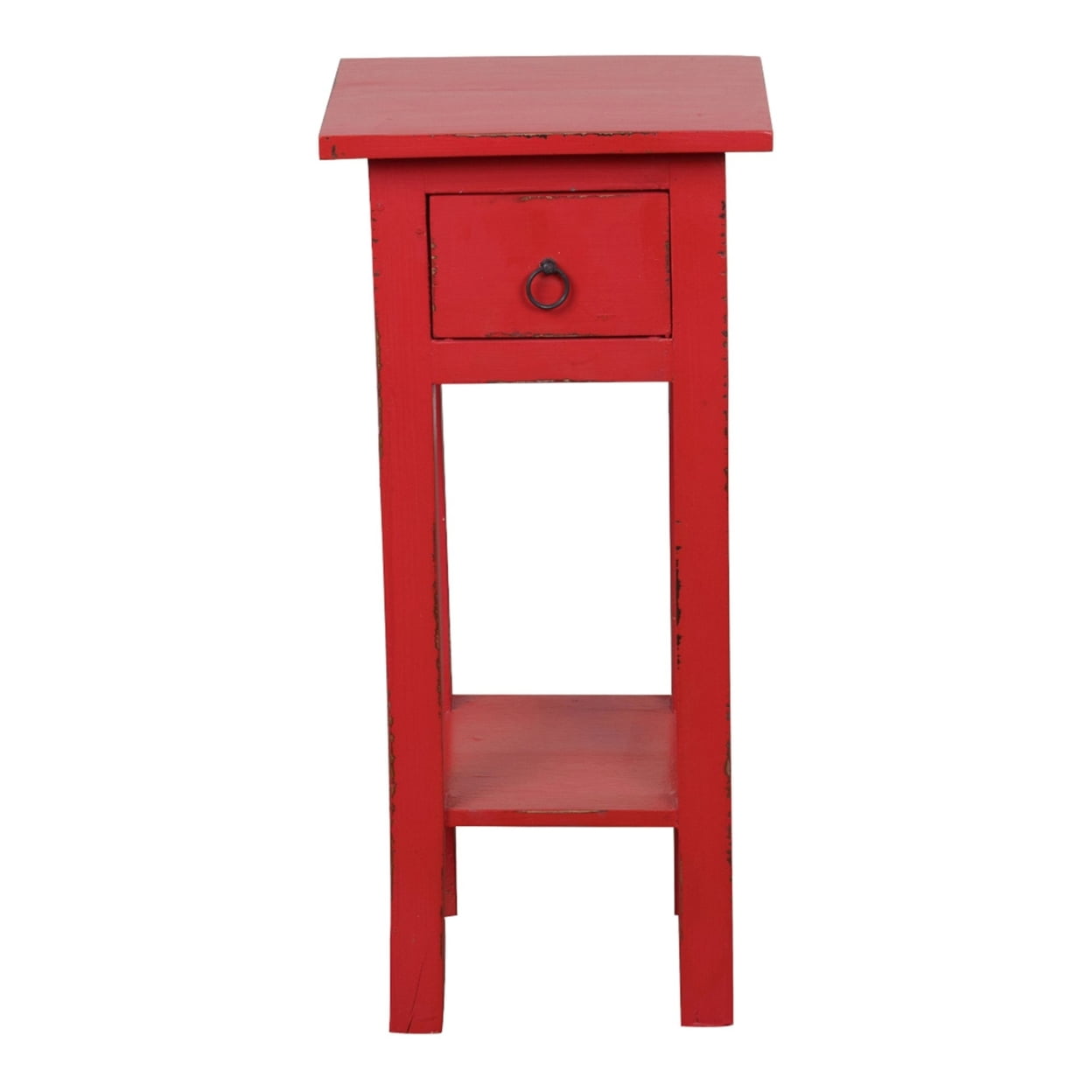 Shabby Chic Cottage 11.8 in. Antique Red Square Solid Wood End Table ...