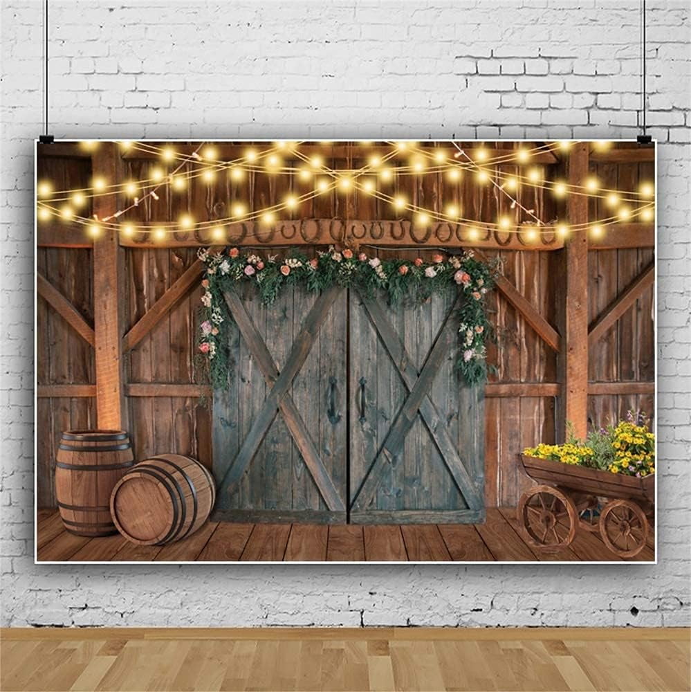 Shabby Chic Countryside Wedding Backdrop Rustic Floral Barn Door Light ...