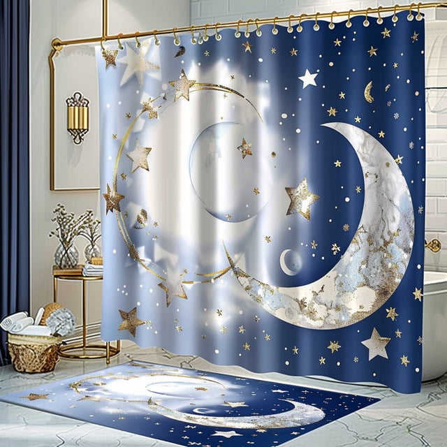 Shabby Chic Crescent Moon and Stars Bathroom Set Blue White Gold ...