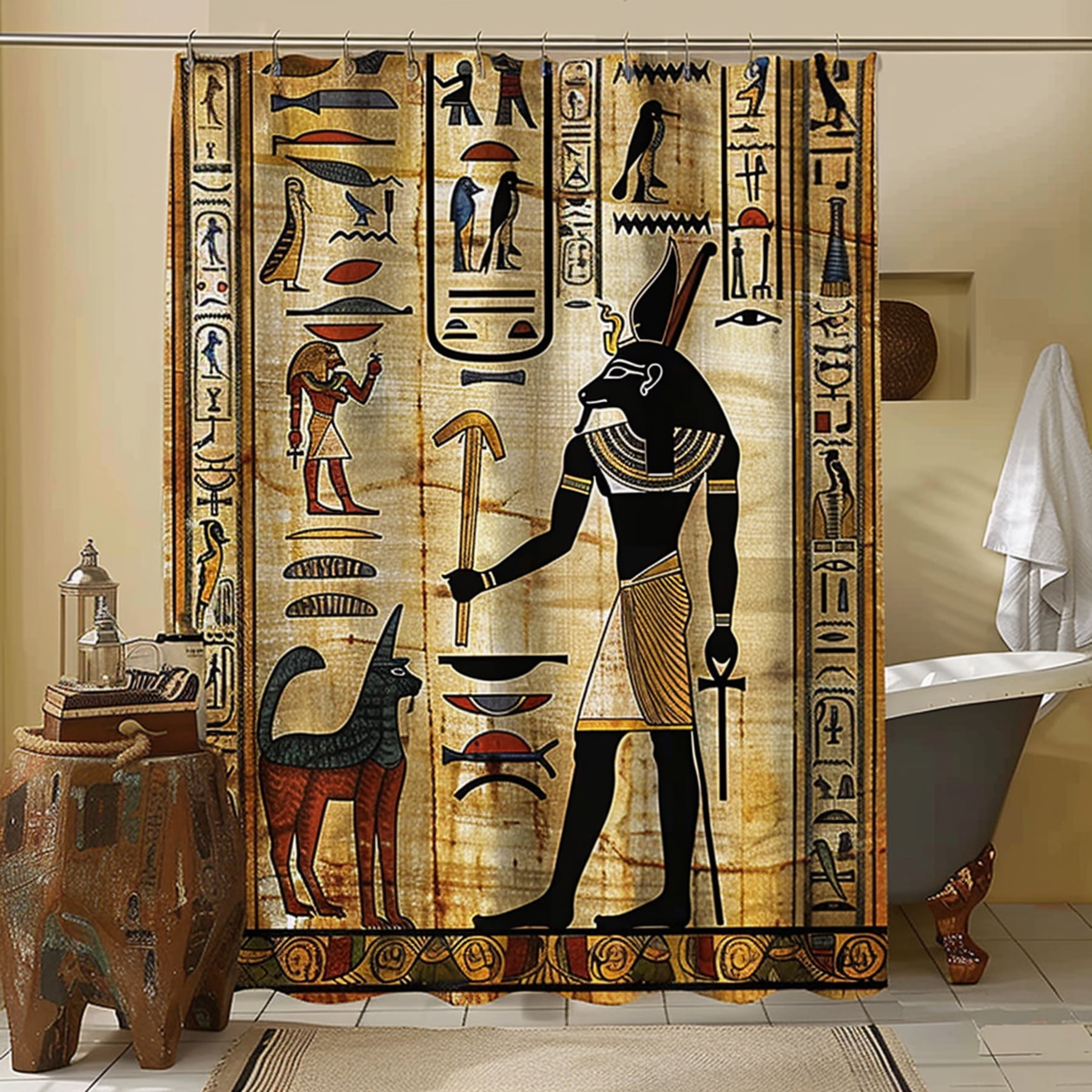 Shabby Chic Egyptian Bathroom Decor Set with Anubis and Hieroglyphs ...