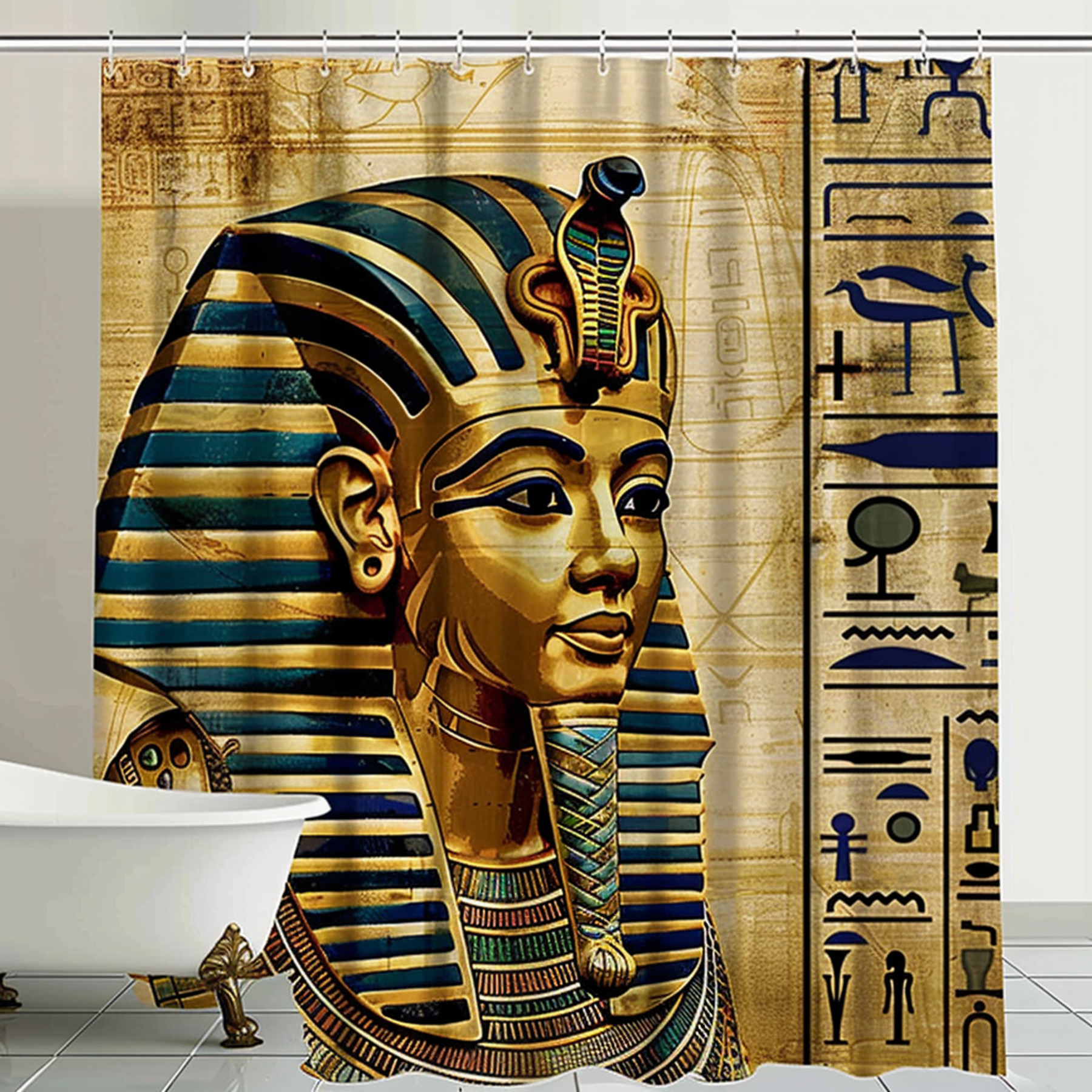 Shabby Chic Egyptian Style Shower Curtain with Pharaoh Illustration ...