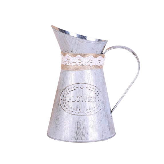 Shabby Chic Galvanized Metal Vase with Detail,Rustic Farmhouse Pitcher ...