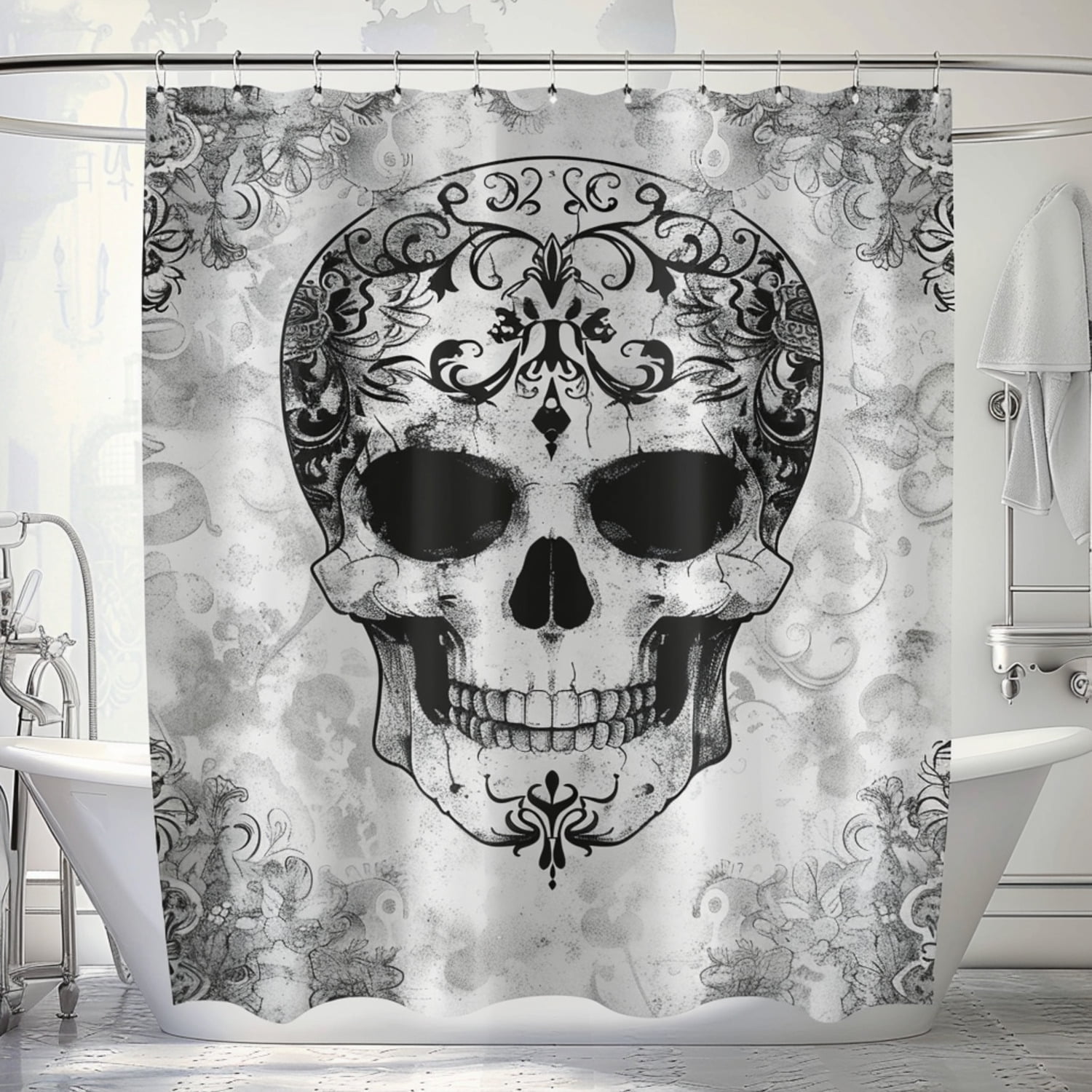 Shabby Chic Gothic Victorian Skull Shower Curtain Grey and Black ...