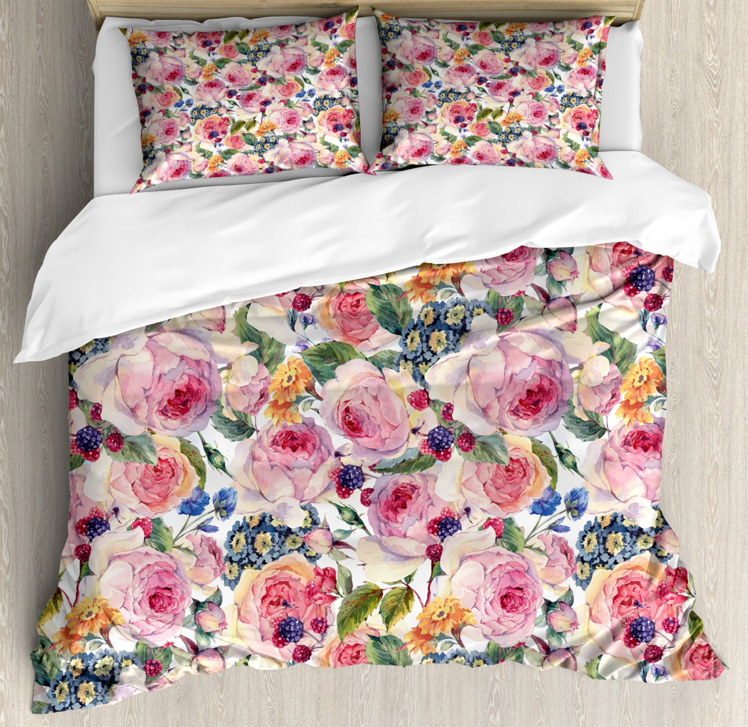 Shabby Chic King Size Duvet Cover Set, Country Life Design with Flowers ...