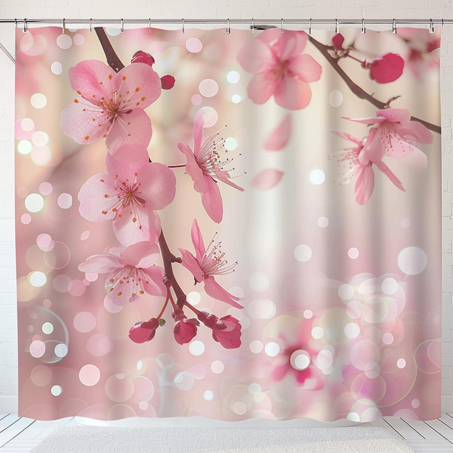 Shabby Chic Pink Cherry Blossom Shower Curtain Set - High Resolution Realistic Photography Soft ...