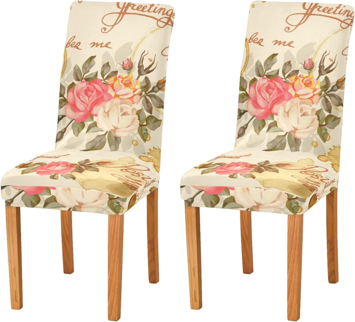 Shabby Chic Rose Flower Chair Covers Set of 4 Stretch Seat Slipcovers ...