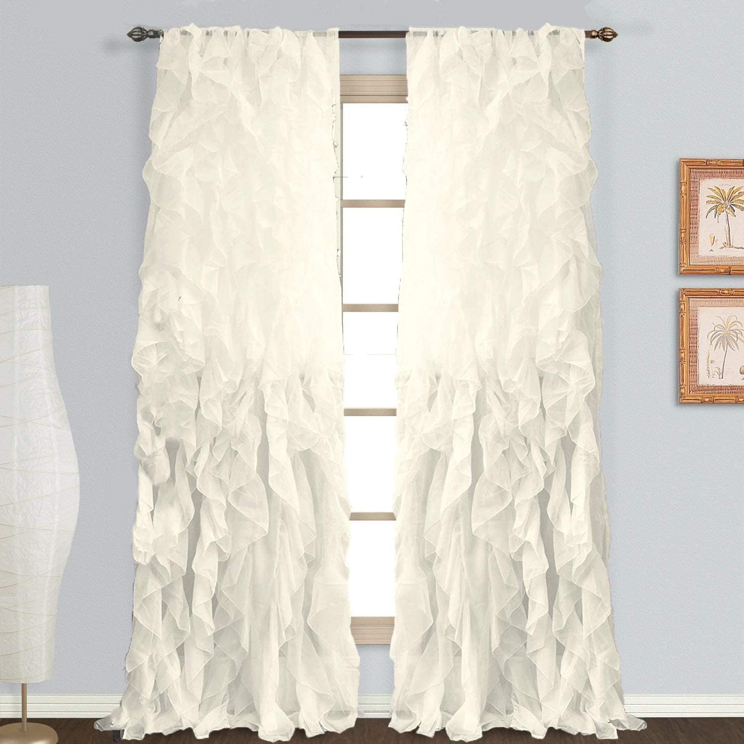 Shabby Chic Sheer Rod Pocket Cascade Waterfall Curtain Panel, (1 Pair ...