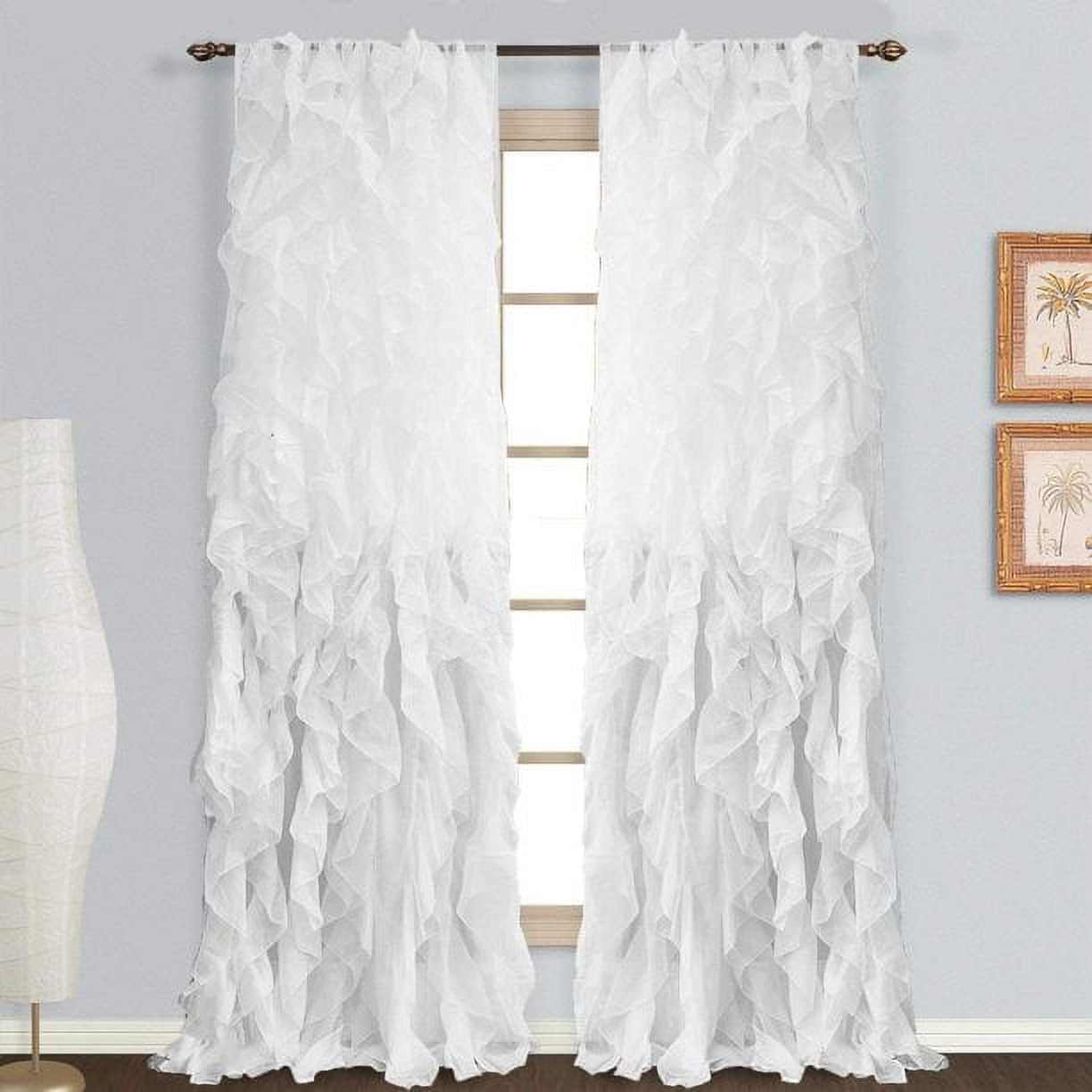 Shabby Chic Sheer Rod Pocket Cascade Waterfall Curtain Panel, (1 Pair ...