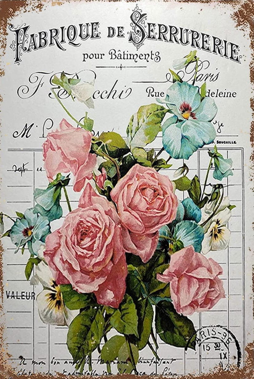 Shabby Chic Tin Sign Wall Decor Floral Roses Metal Signs Cottage Style ...