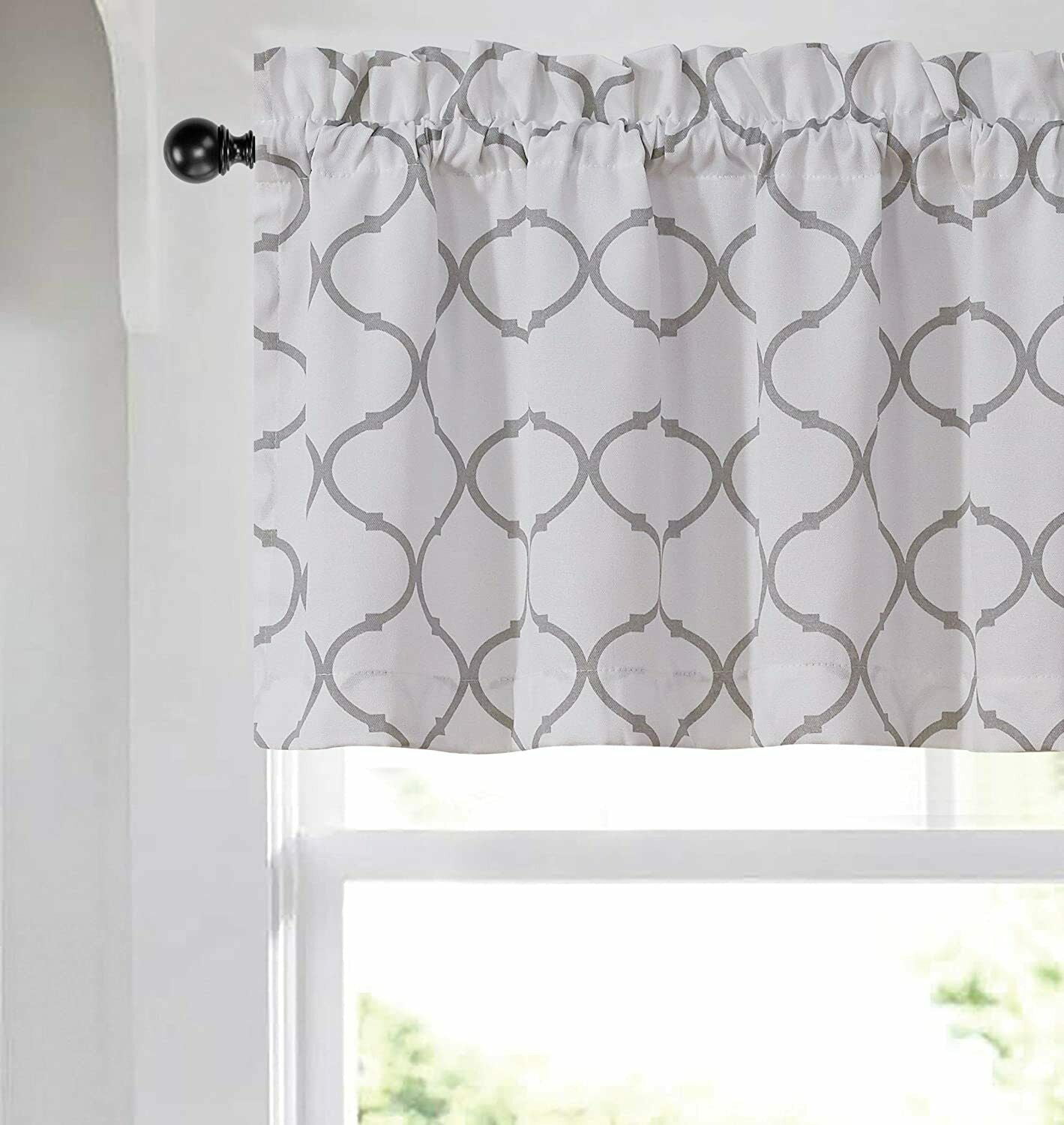 Shabby Chic White & Gray Trellis Clover Rod Pocket Window Valance ...