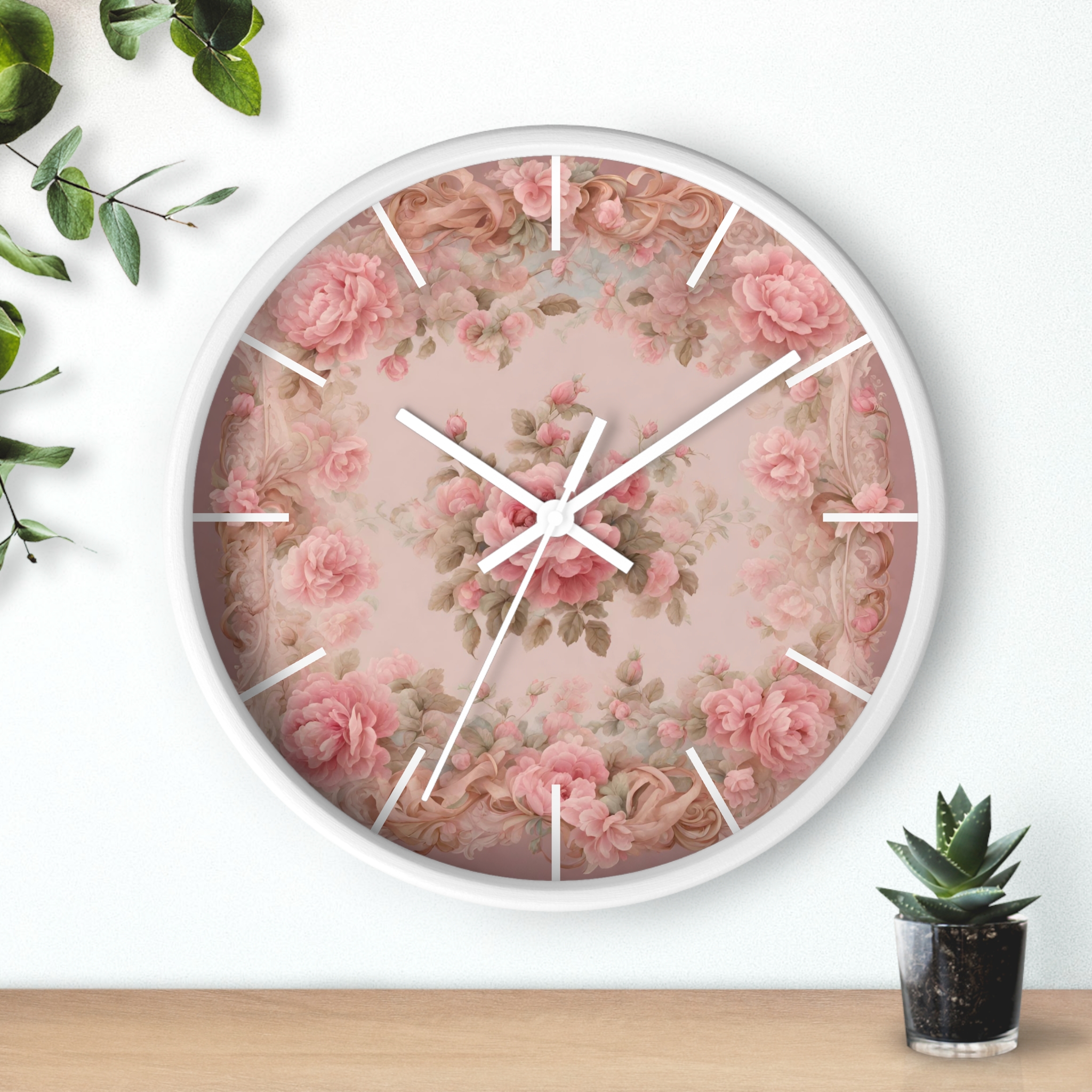 Shabby Chink Wall Clock, Pink Roses, Coquette decor, Floral wall clock ...