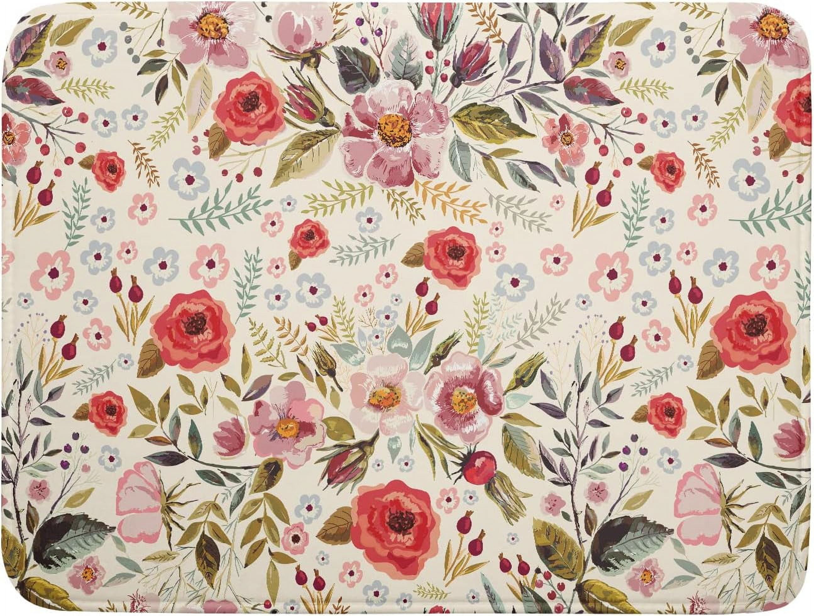 Shabby Flora Dish Drying Mats 18x24, Watercolor Flowers Roses Petals ...