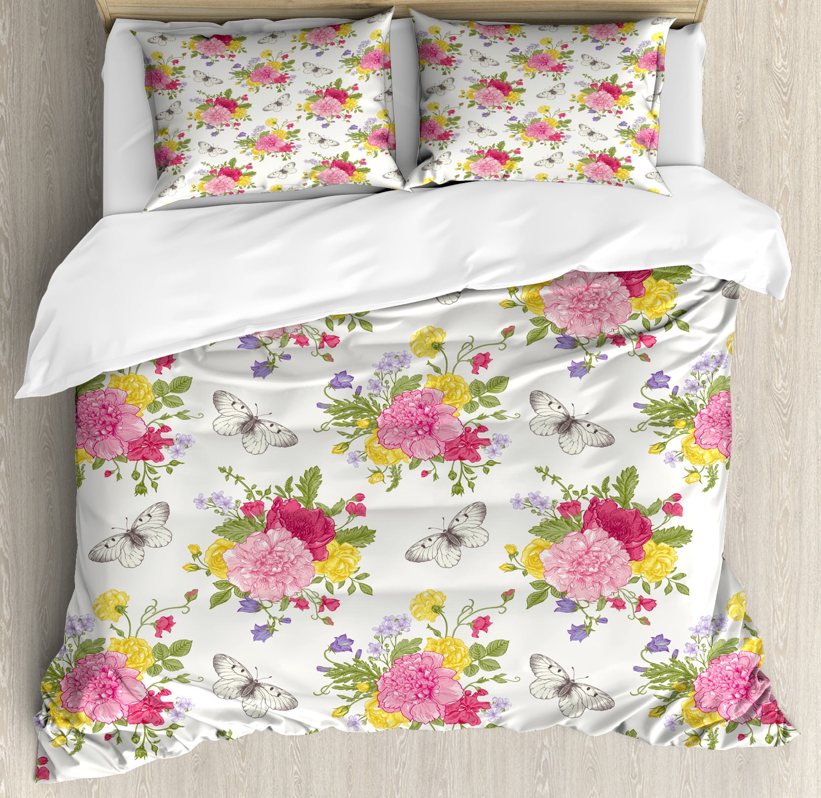 Shabby Flora Duvet Cover Set, Peonies Roses and Peas Bell Colorful ...