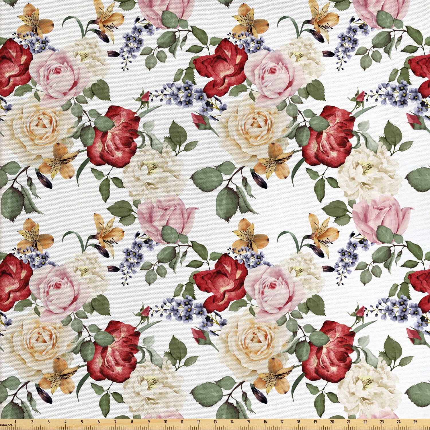 Ambesonne Spring Fabric by the Yard Upholstery, Lilacs Roses Flowers, 2 ...