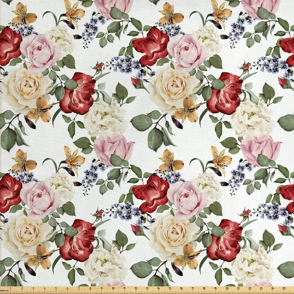 Ambesonne Spring Fabric by the Yard Upholstery, Lilacs Roses Flowers, 2 ...
