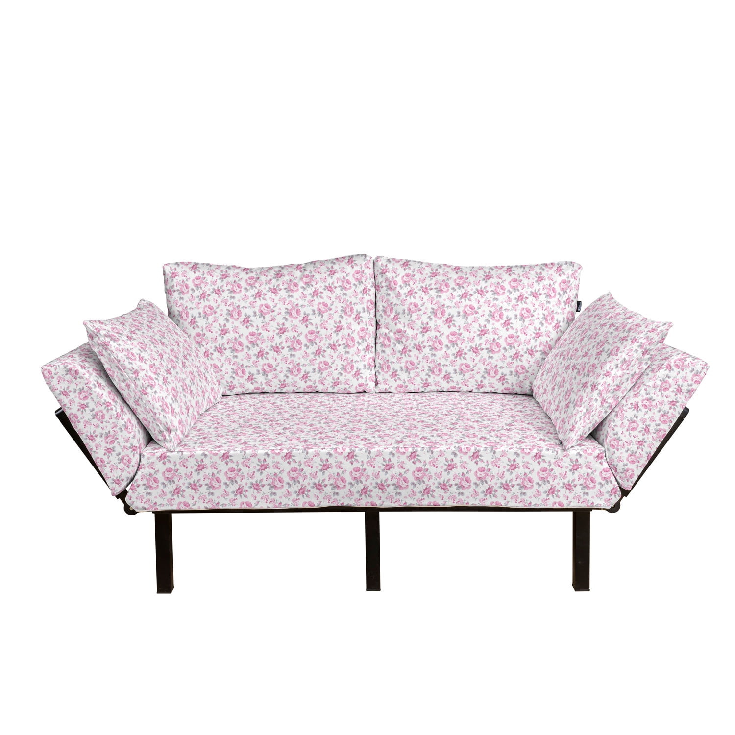 Shabby Flora Futon Couch, Pastel Roses Grey Leaves Garden Bedding ...