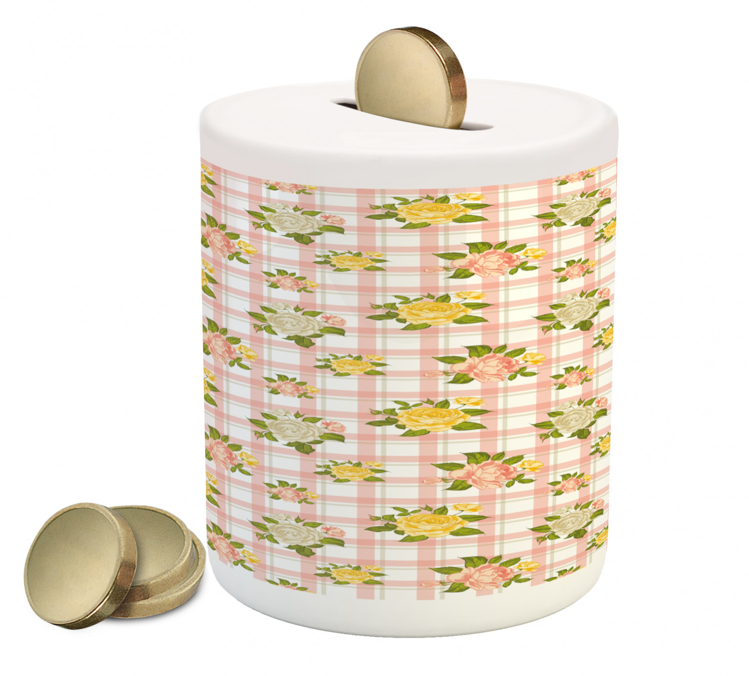 Shabby Flora Piggy Bank, Flower Inspired Vector Illustration of Roses ...