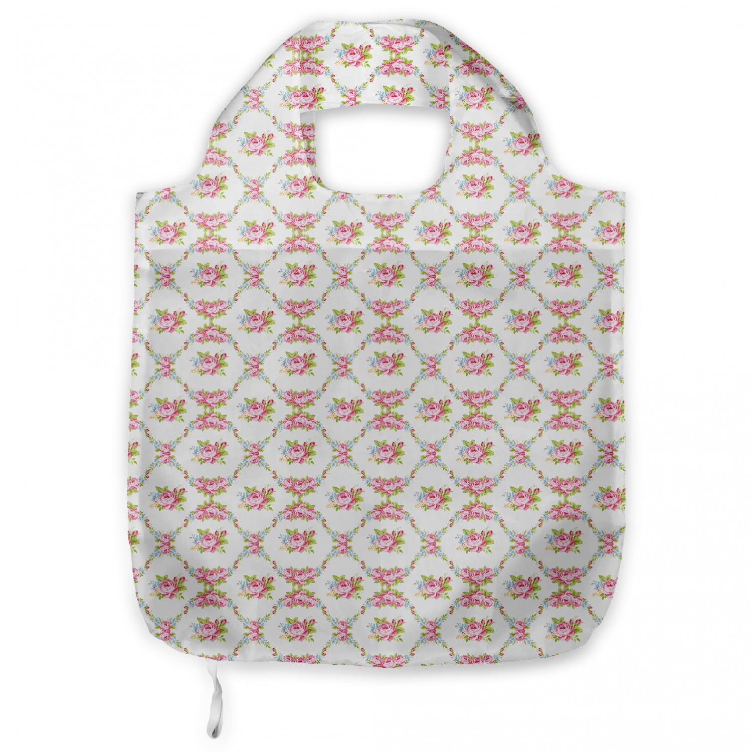 Shabby Flora Shopping Tote Bag, Curvy Borders with Rose Blossoms Retro ...