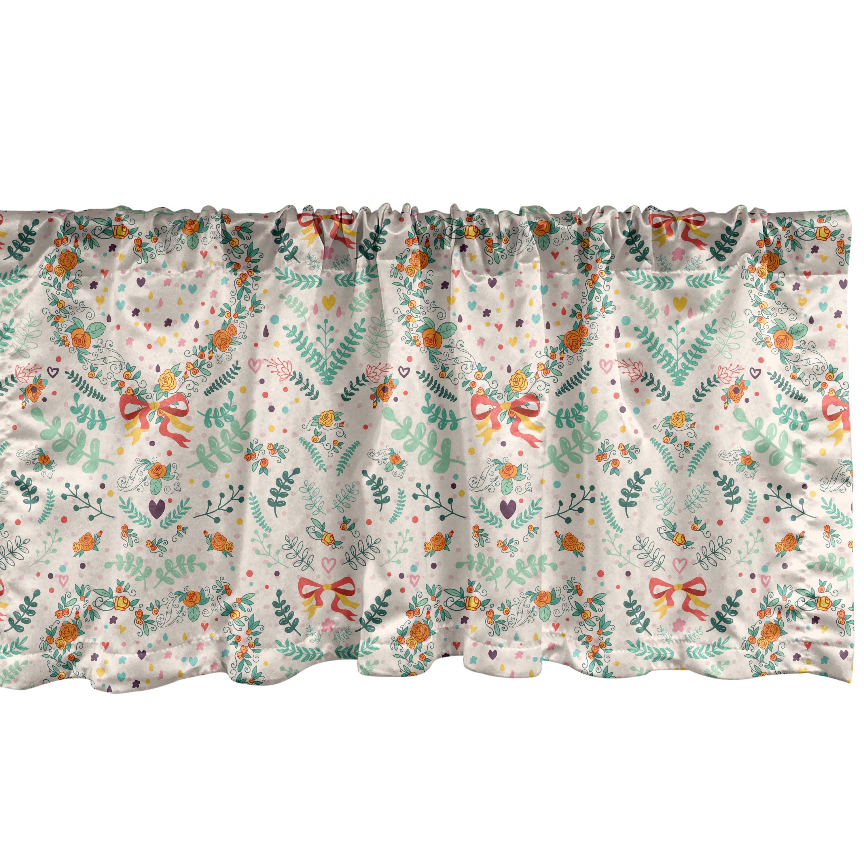 Ambesonne Flowers Valance Pack of 2, Vintage Hearts Ribbons, 42"X18 ...