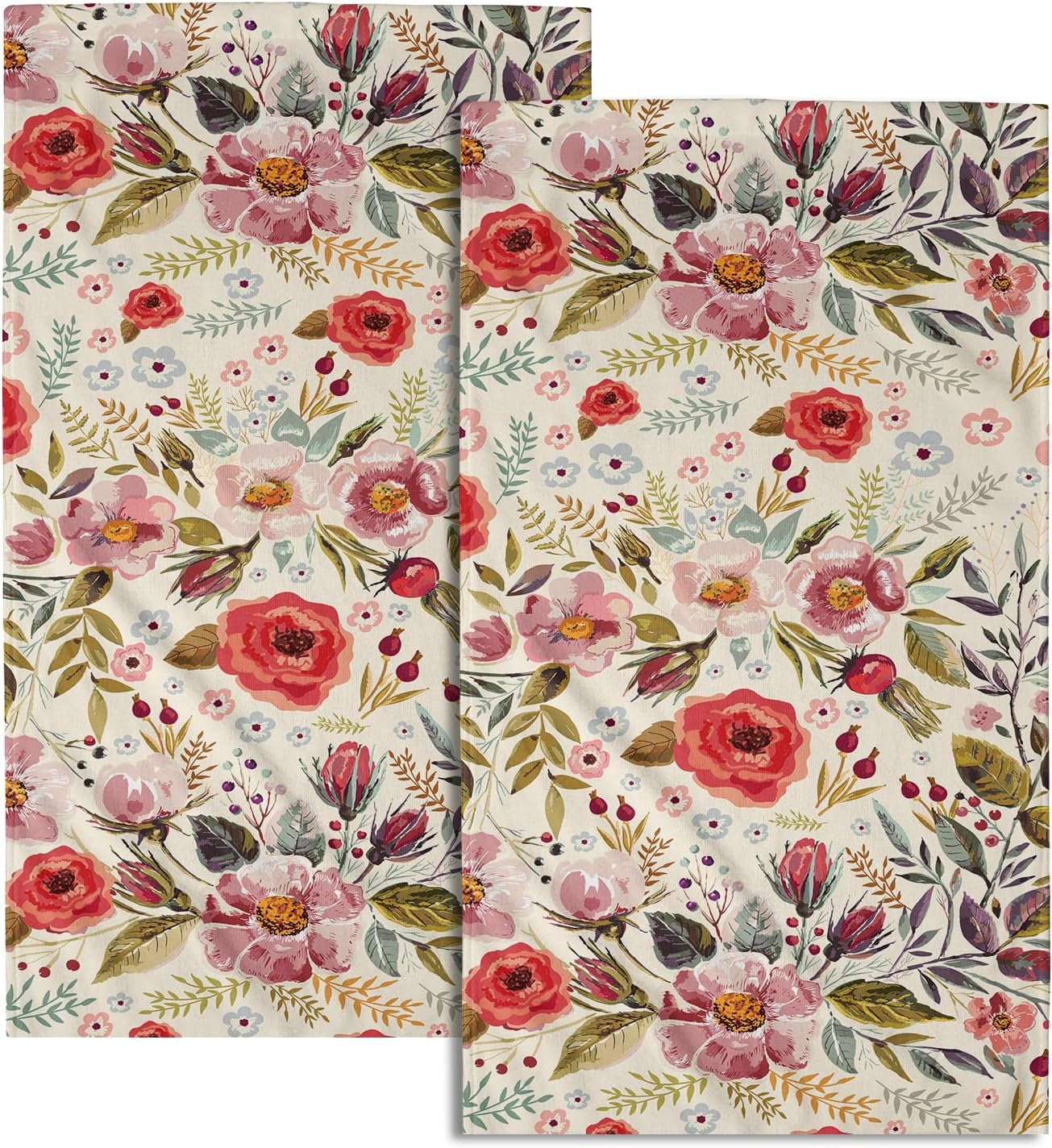 Shabby Floral Hand Towels Pack of 2 - Summer Flower Roses Petals Dots ...