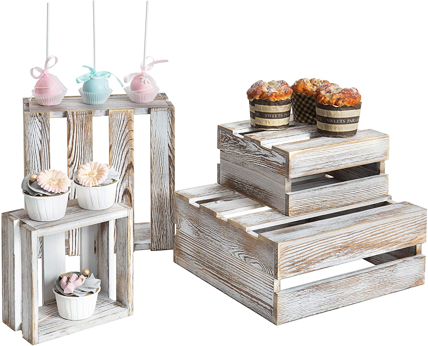 Shabby Whitewashed Wood Cake Stand, Decorative Dessert, Bakery, Cupcake ...