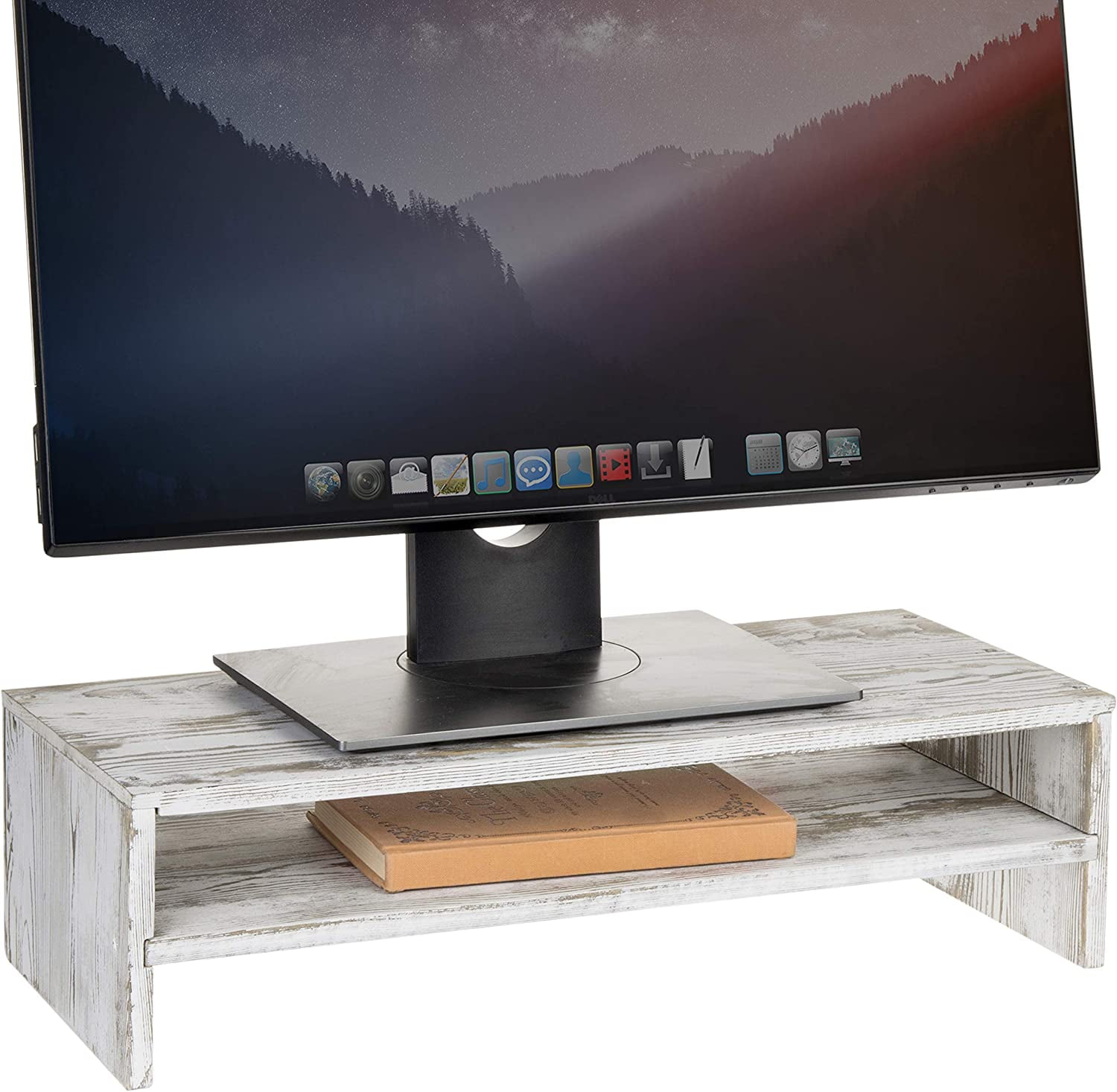 Shabby Whitewashed Wood Computer Monitor and Laptop Riser Stand for ...