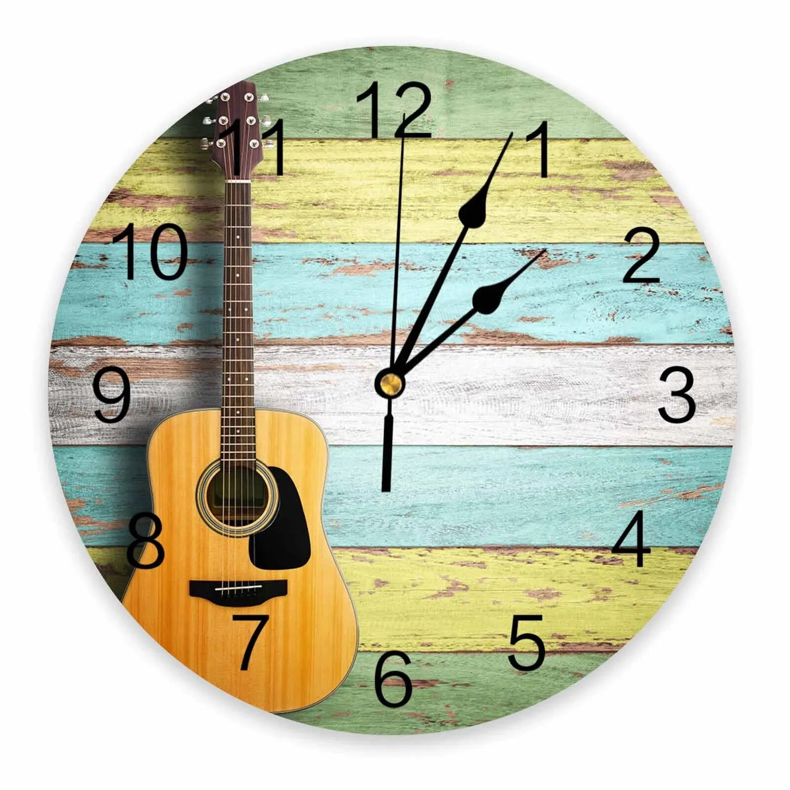 Shabby Wood Grain Decorative Round Wall Clock Arabic Numerals Design ...