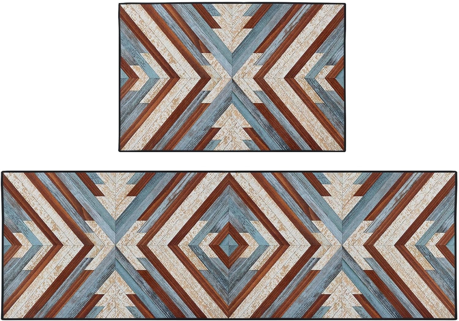 Shabby Wood Rustic Kitchen Rugs and Mats Non Skid Washable Set of 2 ...