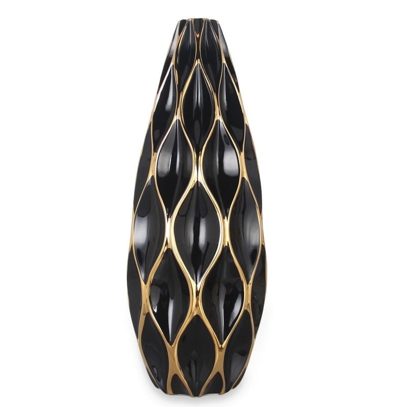 Shabia Elegant Black Ceramic Vase with Gold Accents - Timeless Home ...