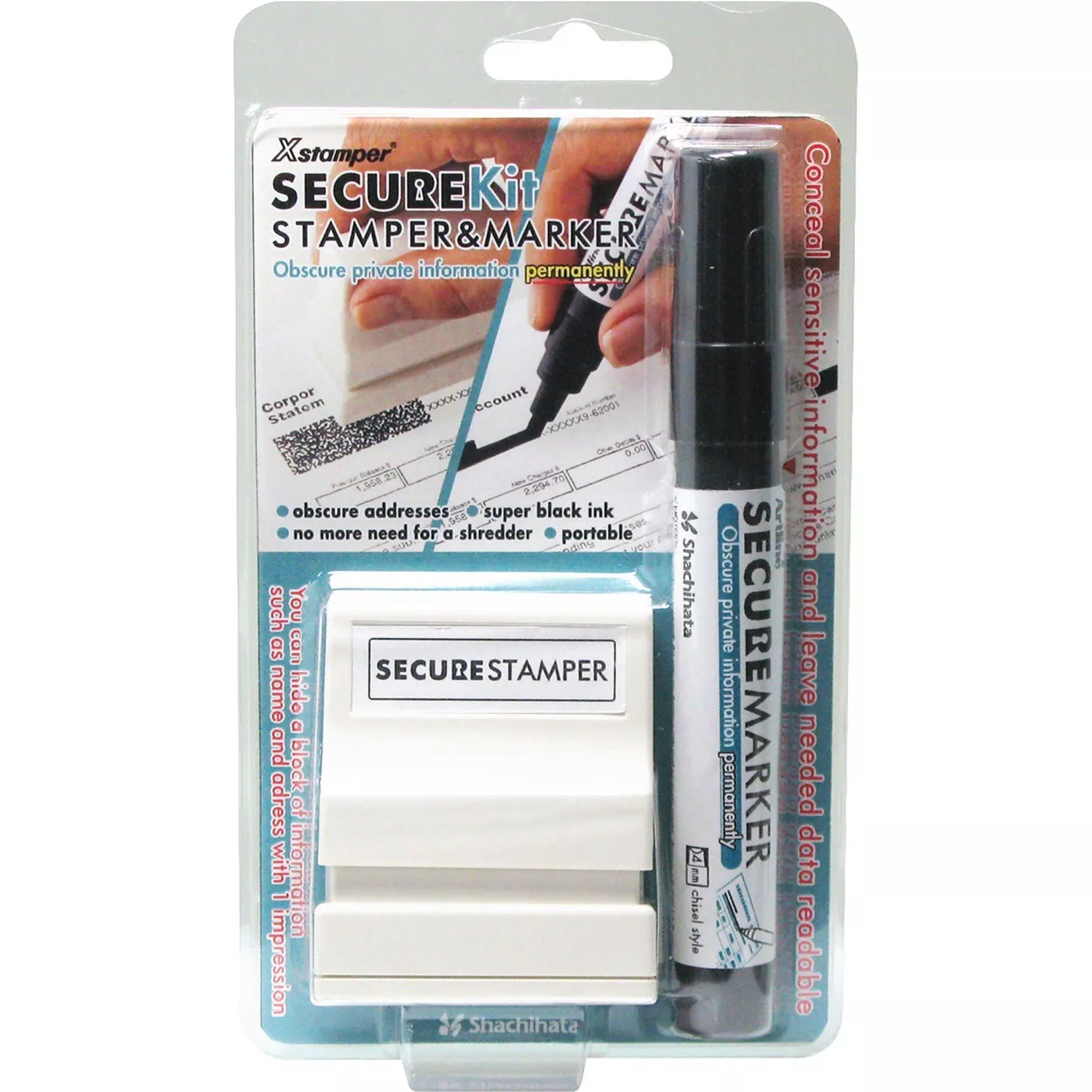 Shachihata Small Security Stamp Kit w/Marker 1/2"x1-11/16" Black 35302 ...