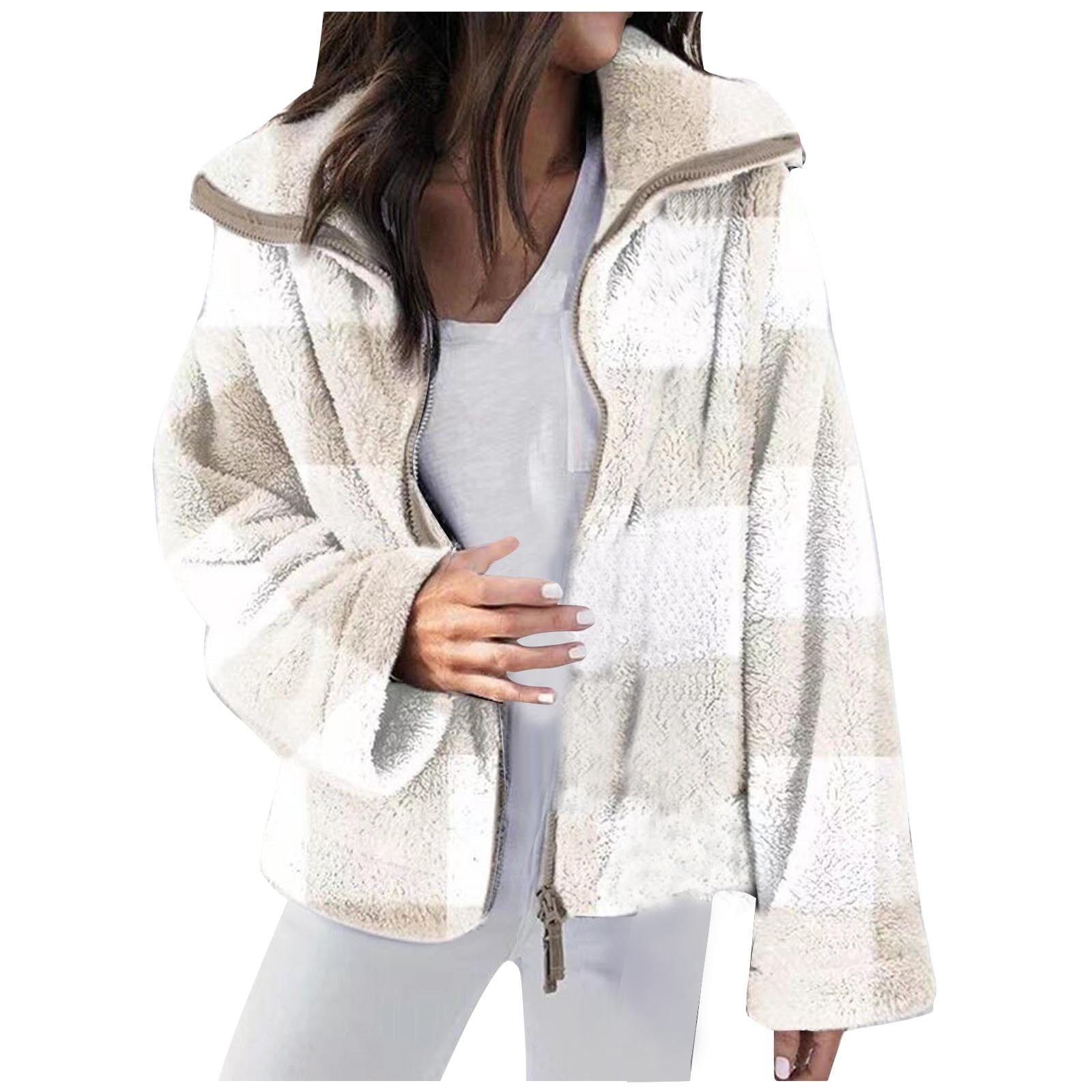 Shacket Womens Brushed Flannel Plaid Shirt Jacket for Women Lapel Zip ...