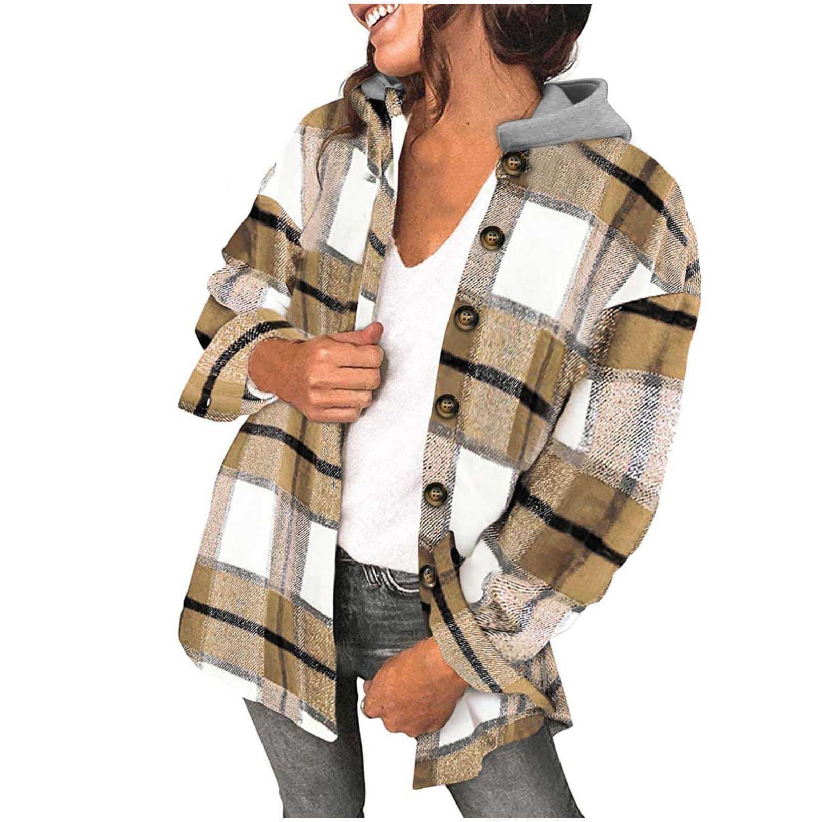 lcziwo 2024 Shackets for Women Casual Plaid Button Down Long Sleeve ...