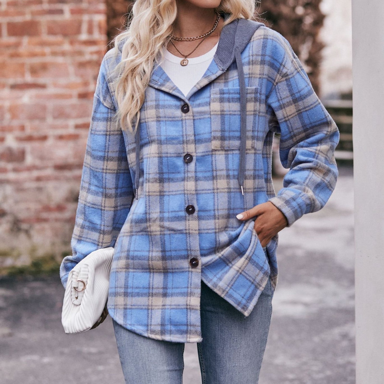 Shackets for Women 2024 Comfy Plaid Hooded Flannel Shirt Jacket ...