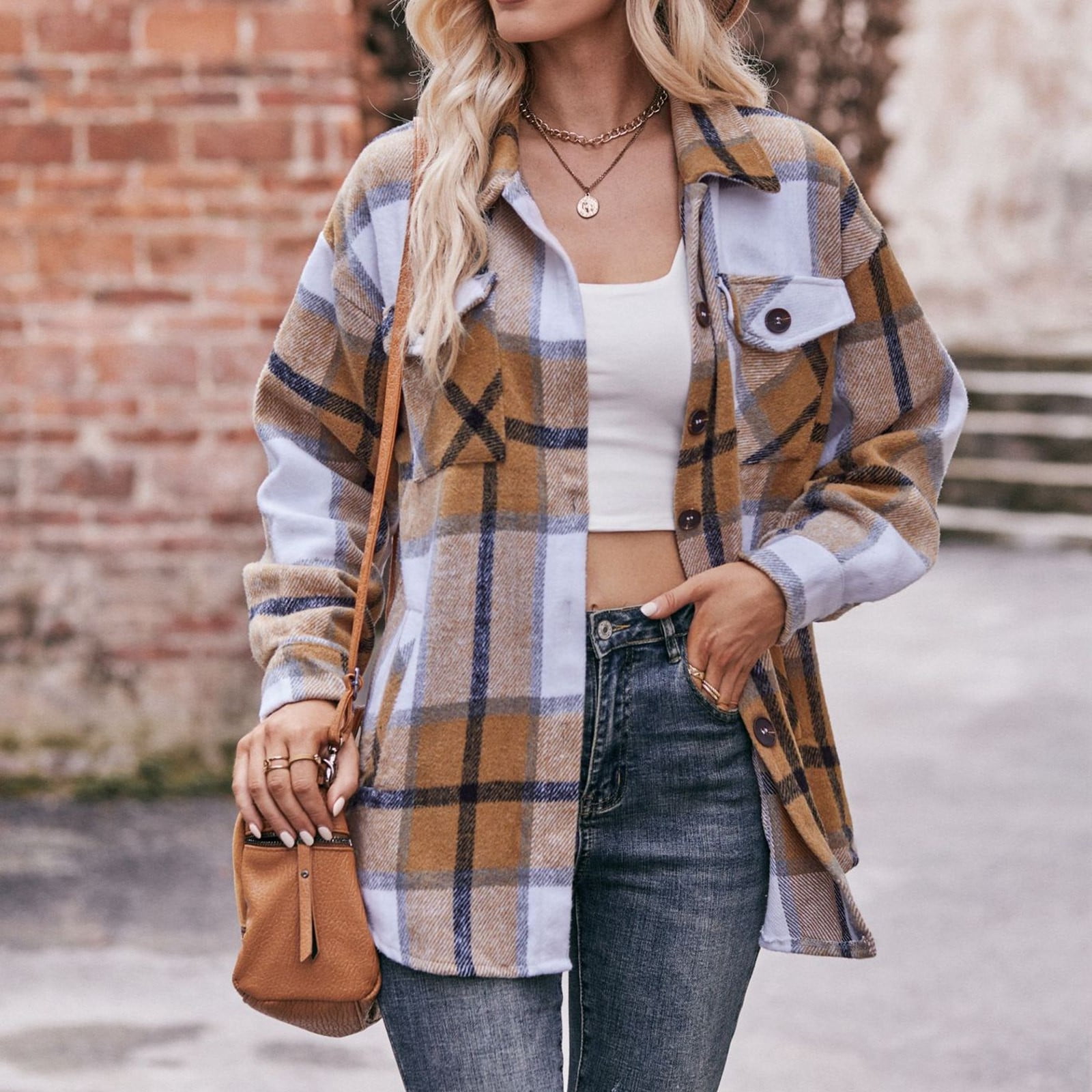 Shackets for Women 2024 Cozy Plaid Loose Shirt Jacket Lightweight Long ...