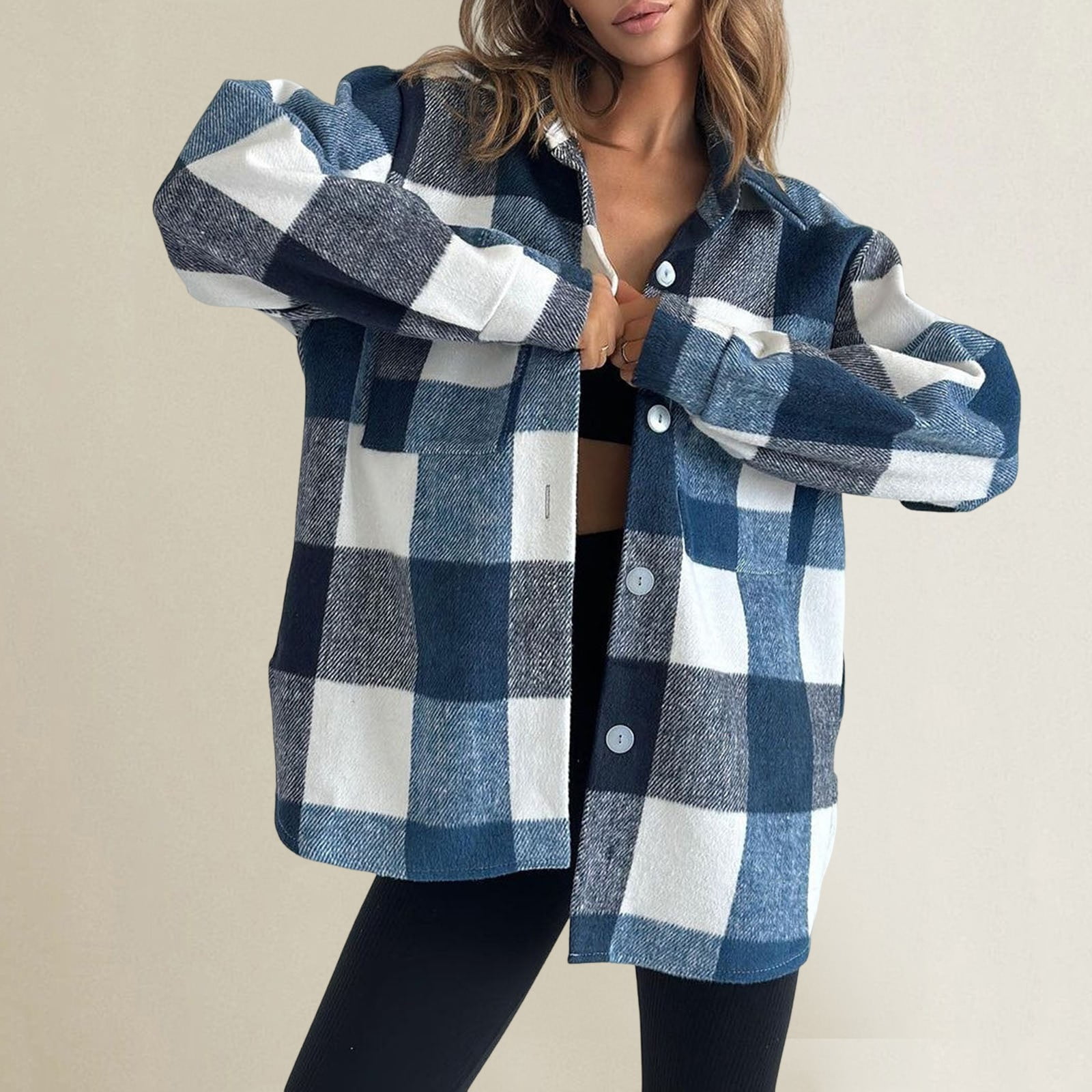 Shackets for Women 2024 Relaxed Fit Plaid Lapel Shacket Comfy ...
