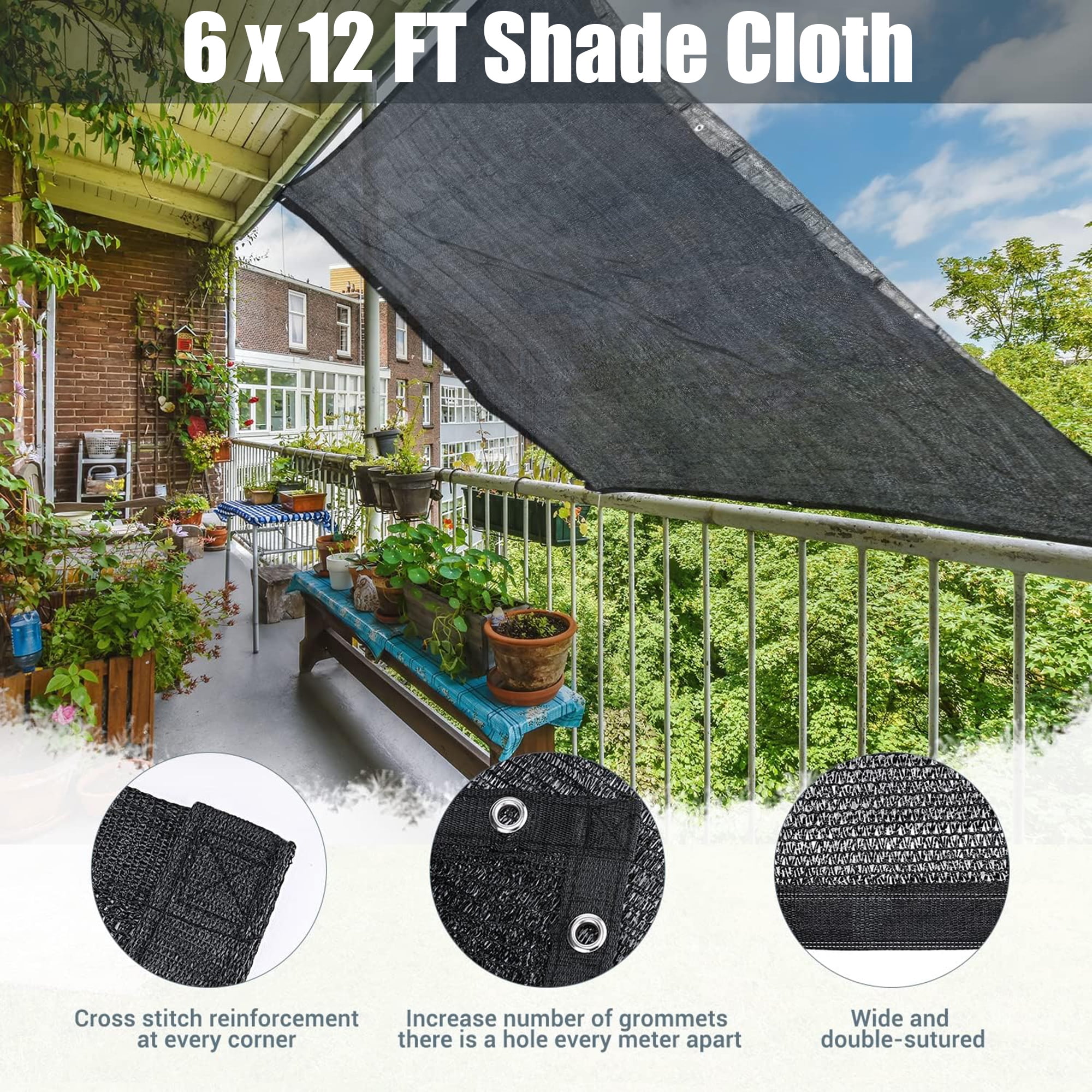 Shade Cloth,Hengu 1 Pack 6x12FT Sun Shade Net with Grommets,70% Shade ...