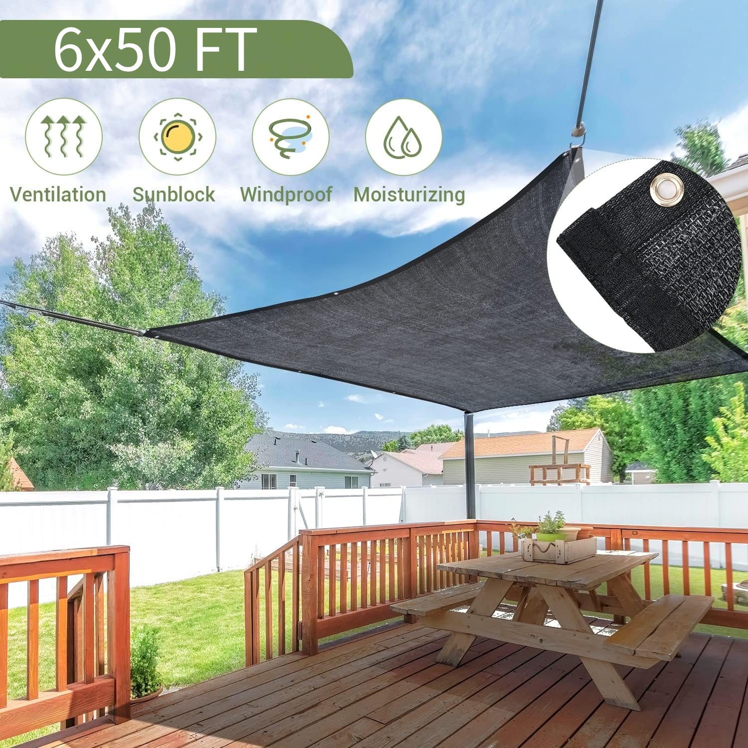 Shade Cloth,Hengu 6x50FT Sun Shade Net with Grommets,70% Shade Sail ...