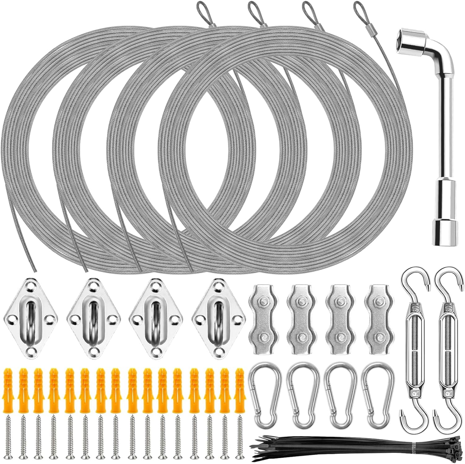 Shade Sail Hardware Kit with 4Pcs 12FT Length Extension Wire Rope,304 Stainless Steel Shade ...