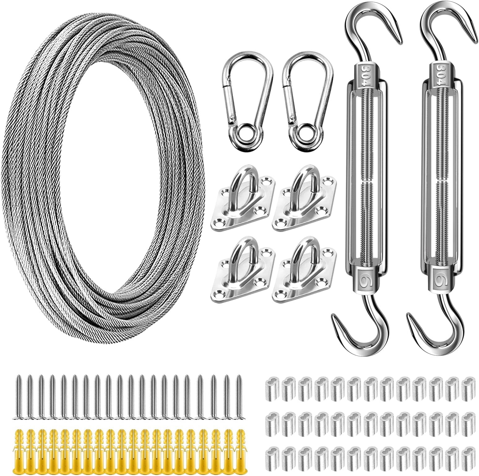 Shade Sail Hardware Kit with 50 FT Cable Wire Rope,\u2002Anti-Rust ...